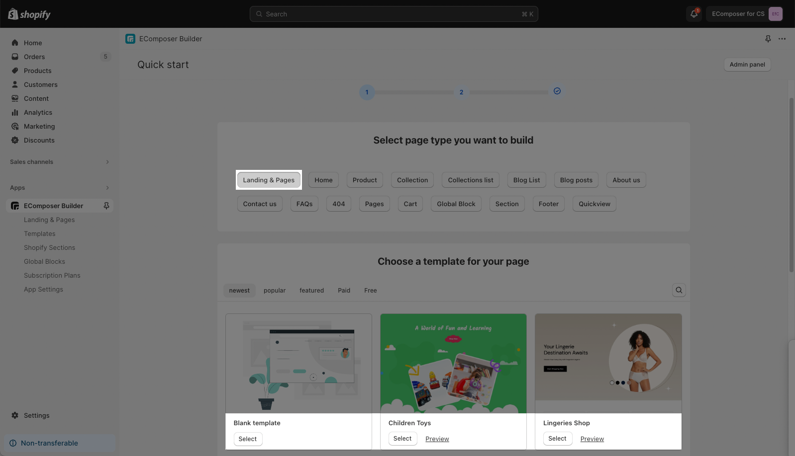 Create Ecomposer landing page | EComposer Landing Page Builder
